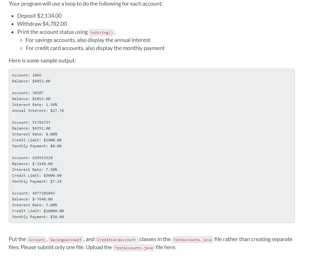 Solved The class Account Create a class named Account, which | Chegg.com