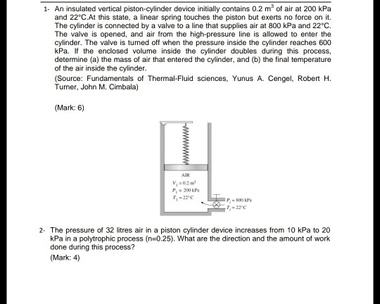 Solved 1- An insulated vertical piston-cylinder device | Chegg.com