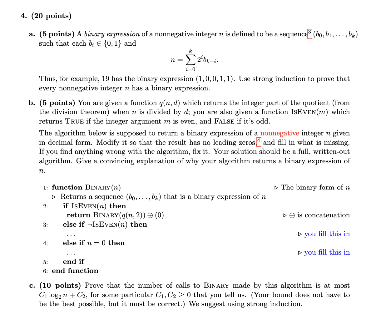 Solved 4. (20 points) a. (5 points) A binary expression of a | Chegg.com