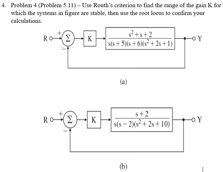 Solved 4. Problem 4 (Problem 5.11) - Use Routh's criterion | Chegg.com