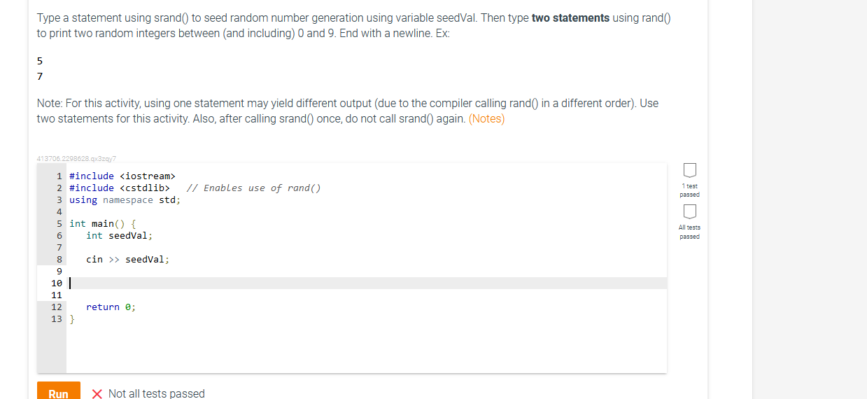 Solved Type a statement using srand() to seed random number | Chegg.com