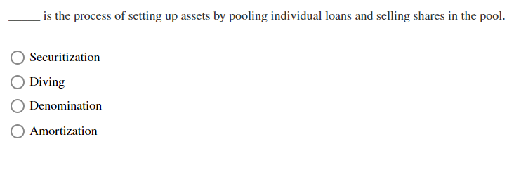 Solved is the process of setting up assets by pooling | Chegg.com