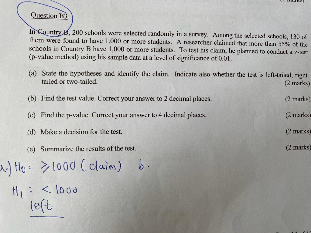 Solved Question B3 In Country B, 200 schools were selected | Chegg.com