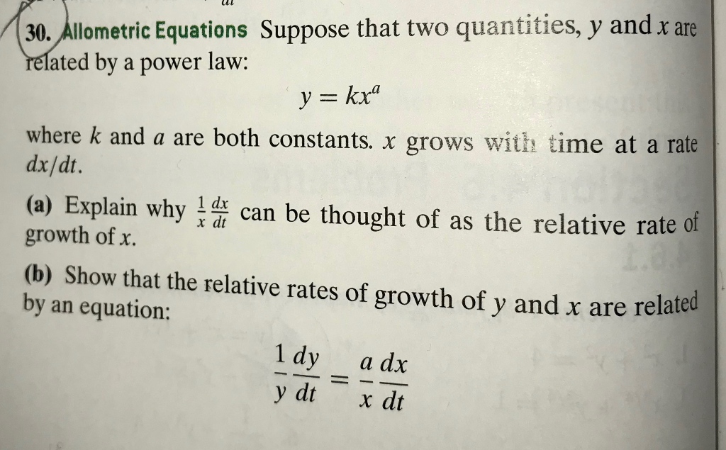Solved 30. Allometric Equations Suppose that two quantities, | Chegg.com
