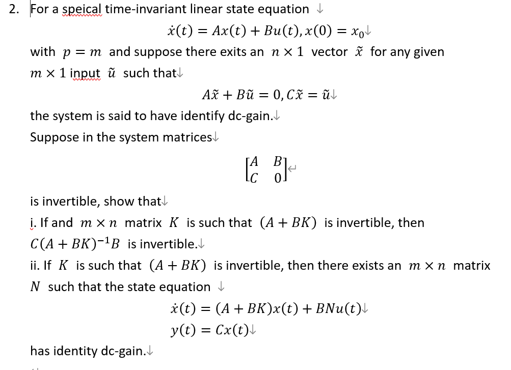 Solved 2. For a speical time-invariant linear state equation | Chegg.com