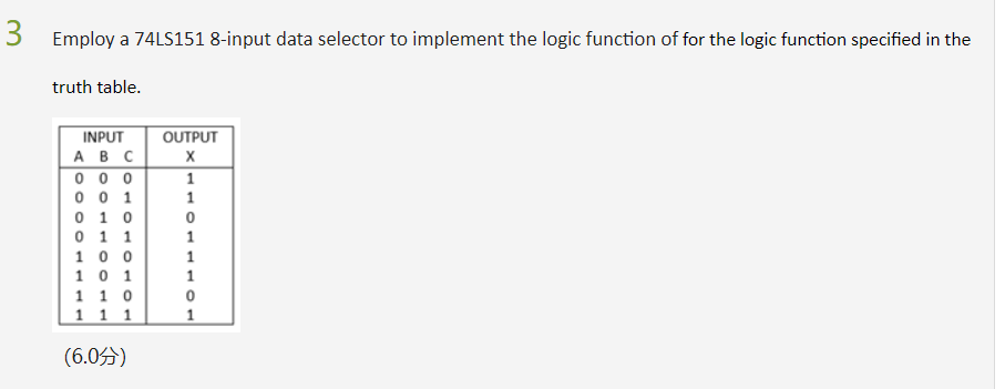 Solved 3 Employ a 74LS151 8-input data selector to implement | Chegg.com