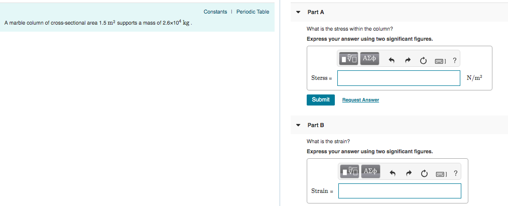 Solved ConstantsI Periodic Table PartA A marble column of | Chegg.com