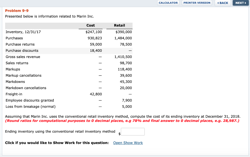Solved CALCULATOR PRINTER VERSION BACK NEXT Problem 9-9 | Chegg.com