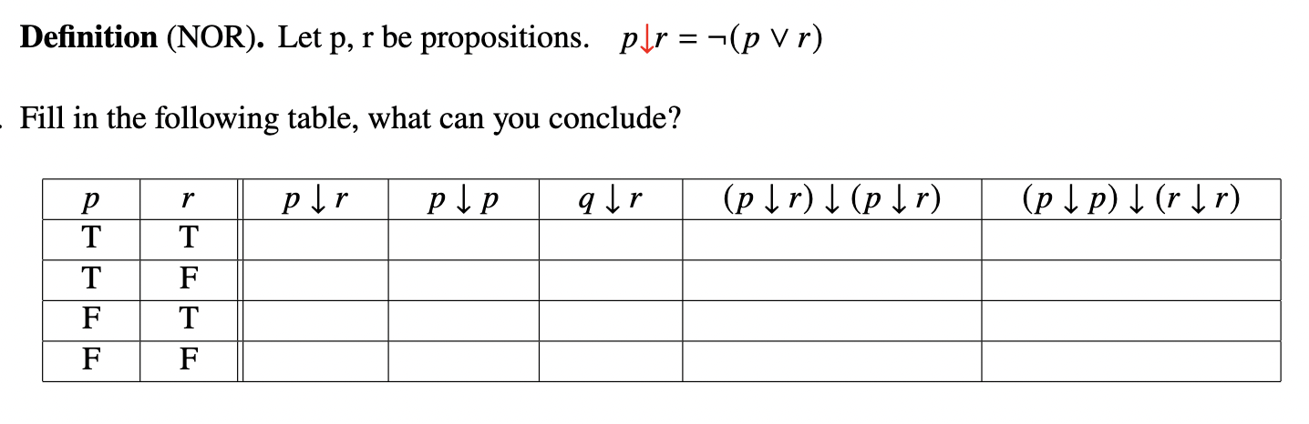 Solved Definition (NOR). ﻿Let p,r ﻿be propositions. | Chegg.com