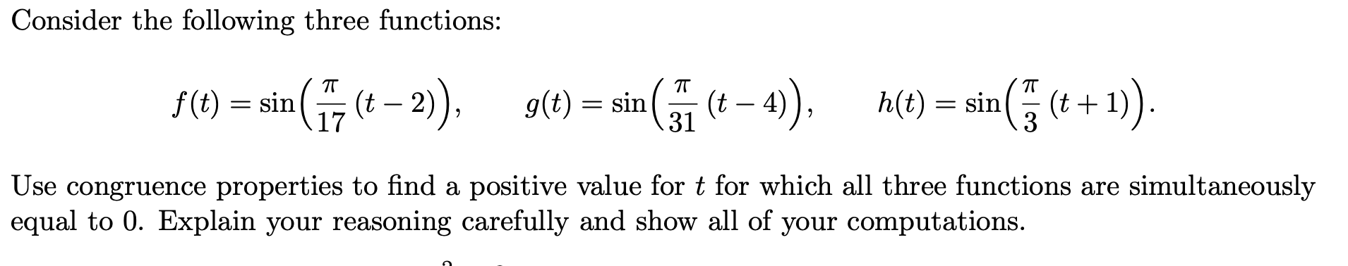 Solved Consider the following three functions: | Chegg.com