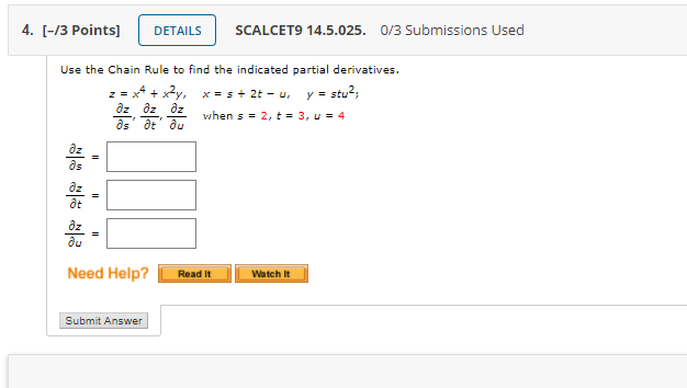 Solved 4. [-13 Points] DETAILS SCALCET9 14.5.025. 0/3 | Chegg.com