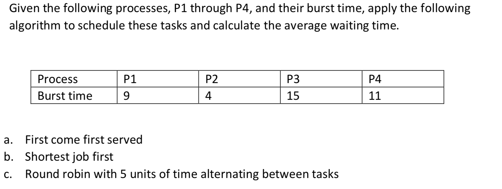 Solved Given the following processes, P1 through P4, and | Chegg.com