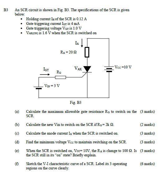 Solved An SCR circuit is shown in Fig. B3. The | Chegg.com