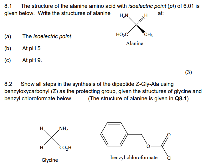 Solved 8.1 The structure of the alanine amino acid with | Chegg.com