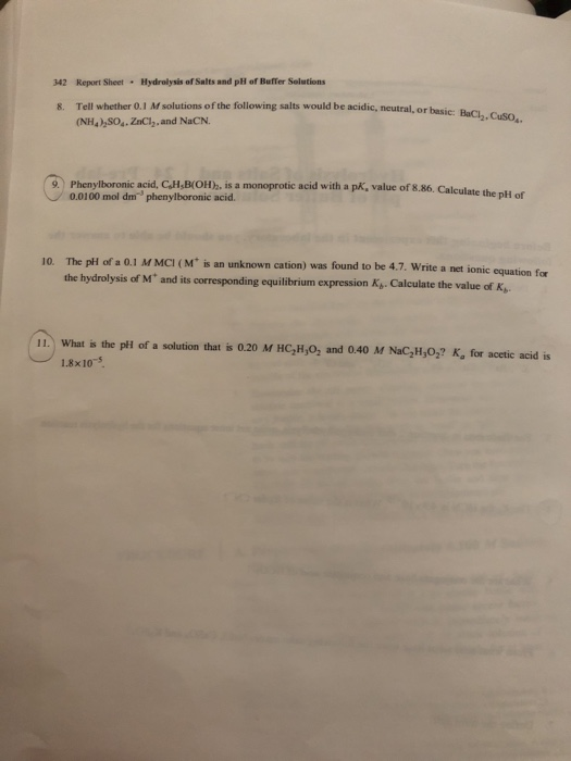 Solved Date Hydrolysis of Salts and pH of Buffer Solutions | Chegg.com