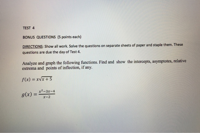 Solved TEST 4 BONUS QUESTIONS (5 points each) DIRECTIONS: | Chegg.com