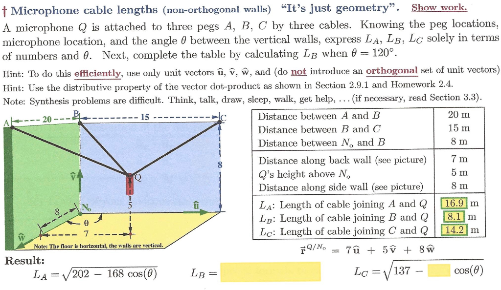 Solved † Microphone cable lengths (non-orthogonal walls) | Chegg.com