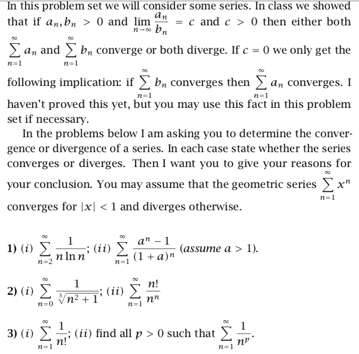 Solved In this problem set we will consider some series. In | Chegg.com