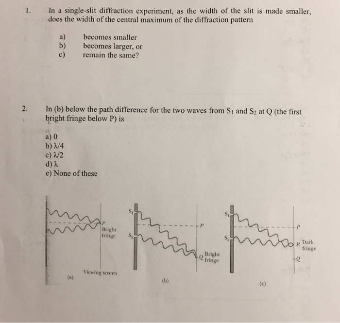 Solved In a single-slit diffraction experiment, as the width | Chegg.com