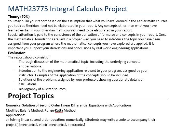 Solved MATH23775 Integral Calculus Project Theory (70%) You | Chegg.com