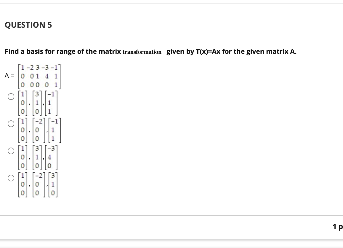Solved QUESTION 5 Find a basis for range of the matrix | Chegg.com