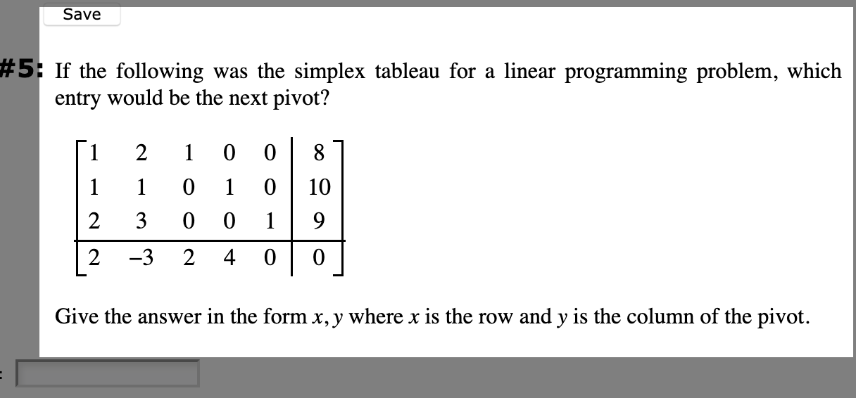 Solved Save #5: If the following was the simplex tableau for | Chegg.com