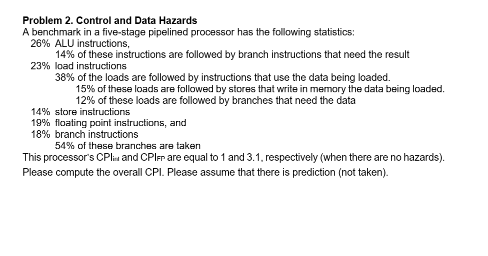 Solved Problem 2. Control and Data Hazards A benchmark in a | Chegg.com