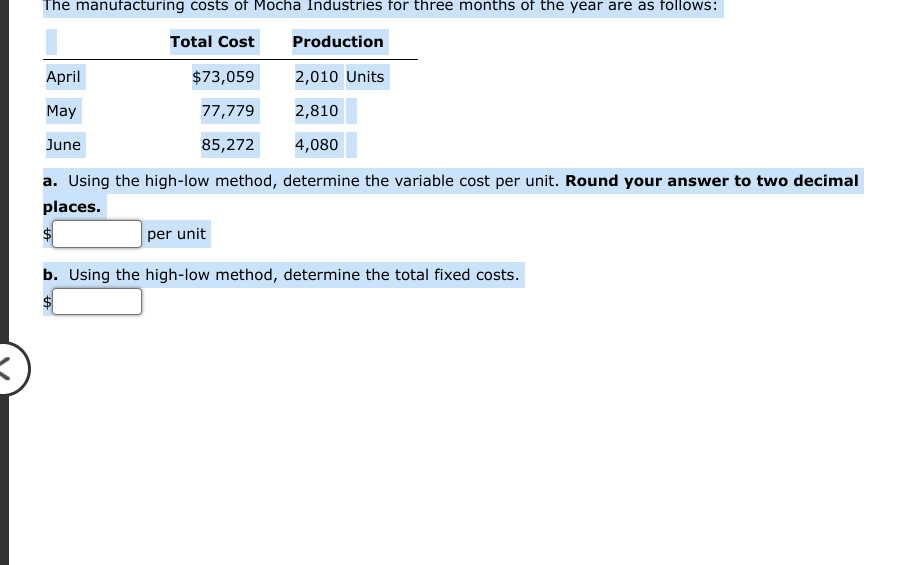 Solved a. Using the high-low method, determine the variable | Chegg.com