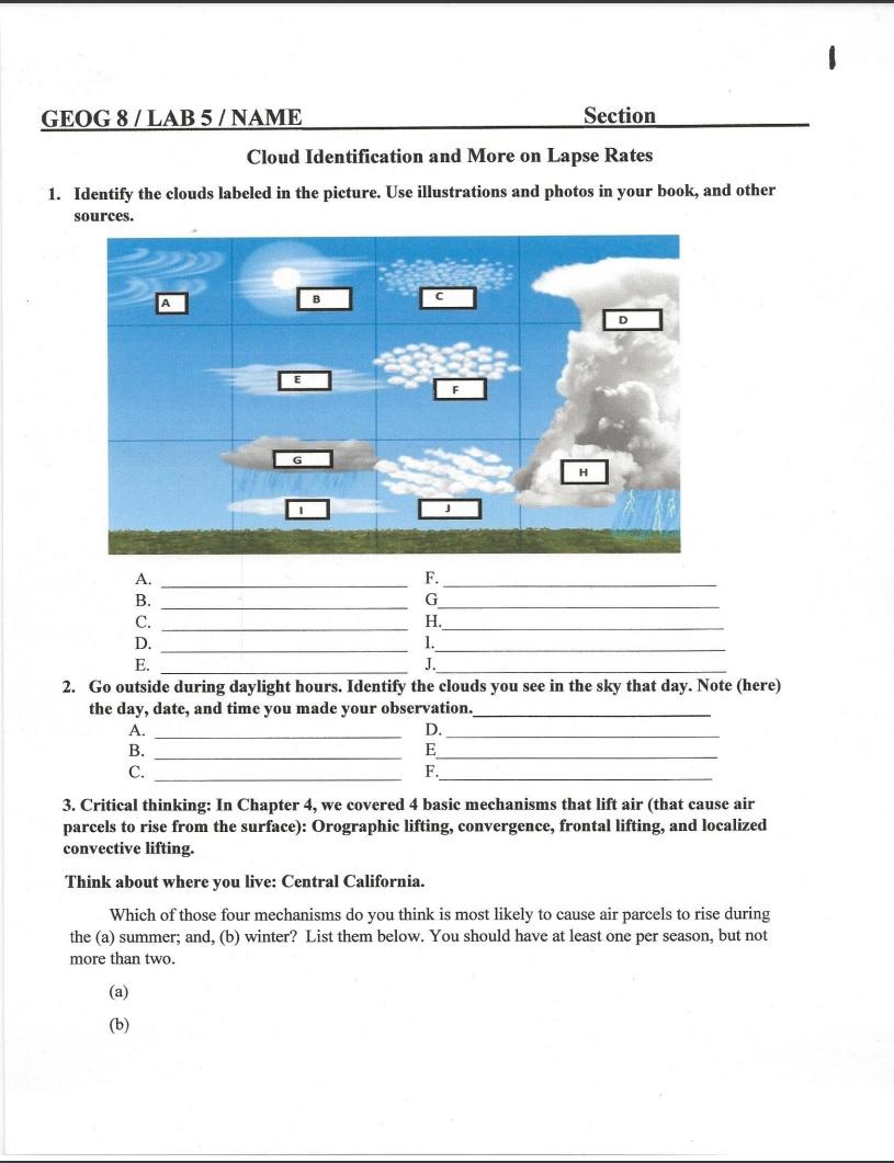 Solved GEOG 8/LAB 5/NAME Section Cloud Identification and | Chegg.com