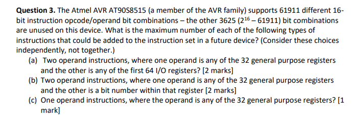 Question 3. The Atmel AVR AT90S8515 (a member of the | Chegg.com