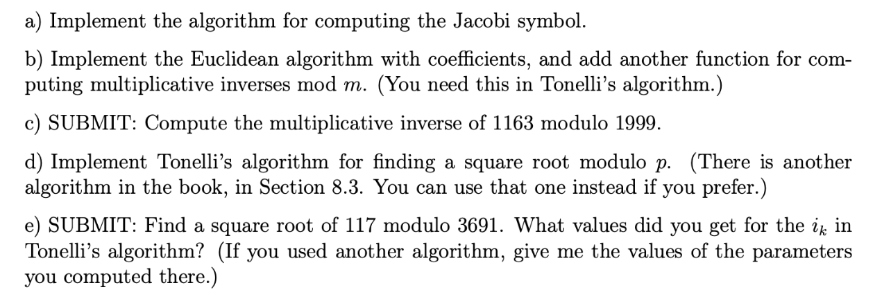 Solved A Implement The Algorithm For Computing The Jacobi