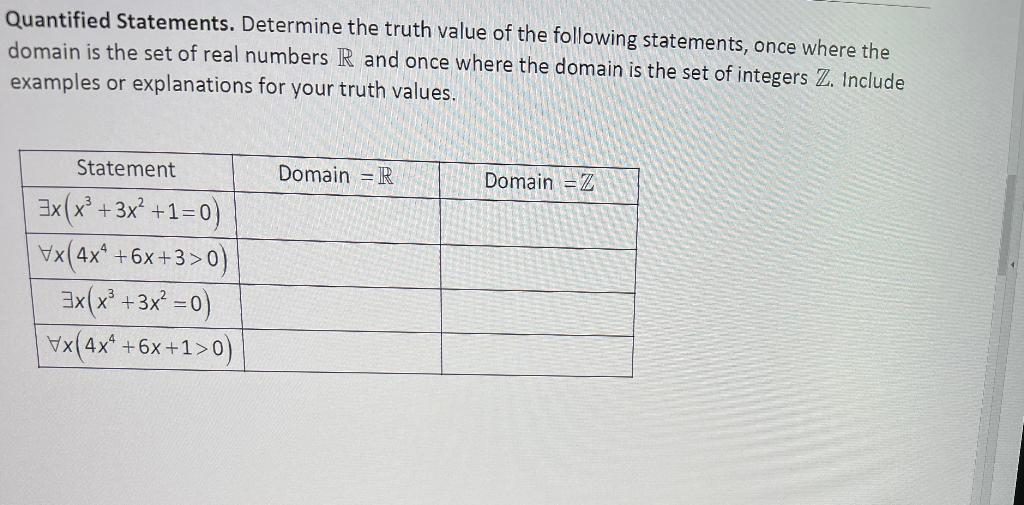 Solved Quantified Statements. Determine the truth value of | Chegg.com