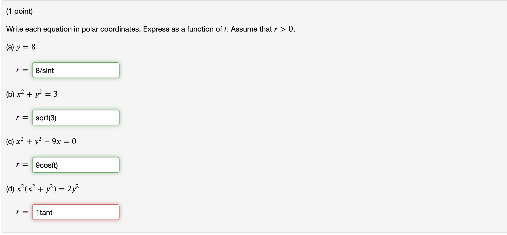 Solved (1 point) Write each equation in polar coordinates. | Chegg.com Solved (1 point) Write each equation in polar coordinates. | Chegg.com