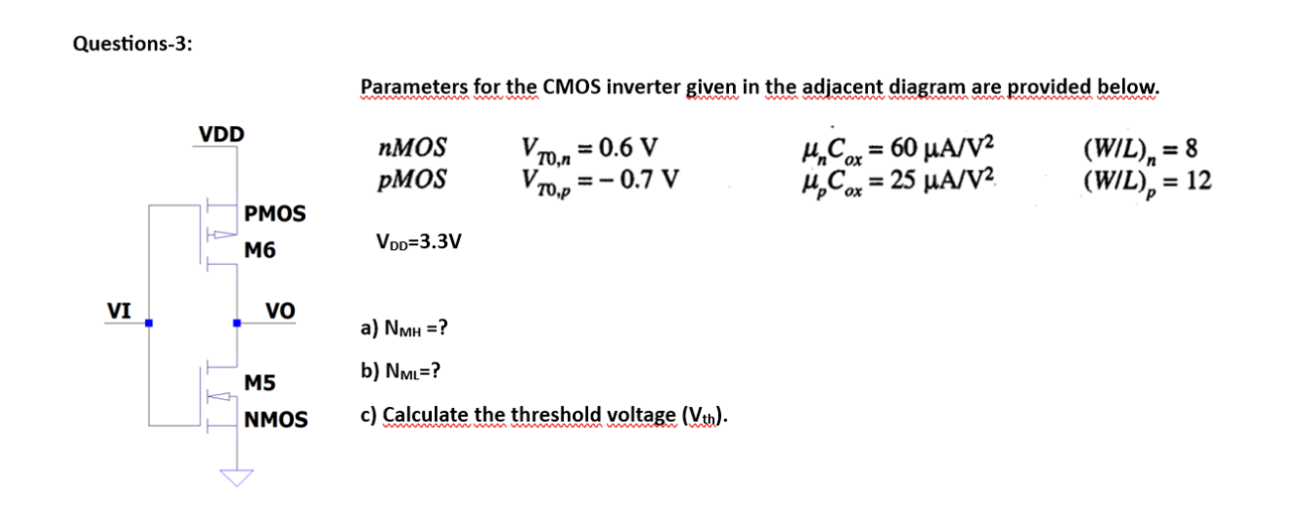 Solved Questions-3:Parameters for the CMOS inverter given in | Chegg.com