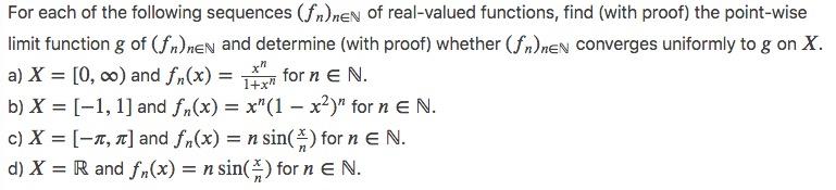 Solved For each of the following sequences (fn)n∈N of | Chegg.com