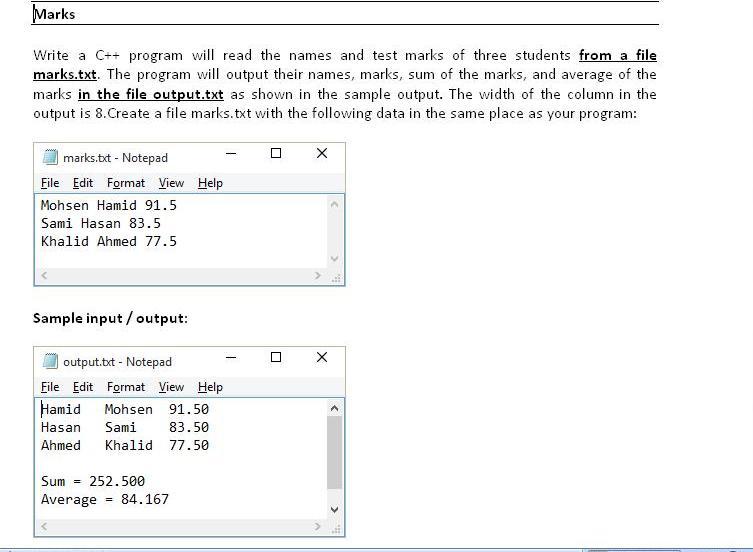 Solved Marks Write a C++ program will read the names and | Chegg.com