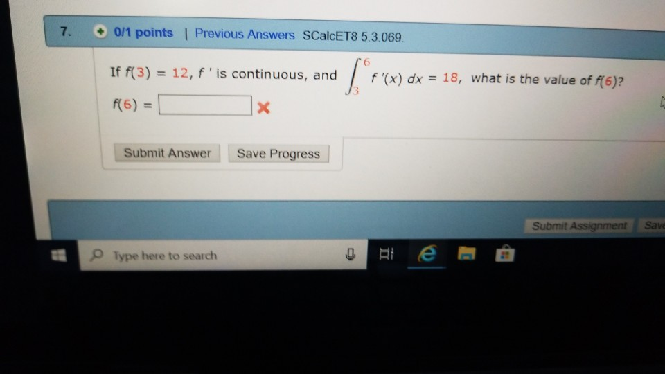Solved 7. 0/1 points I Previous Answers SCalcET8 5.3.069 6 | Chegg.com