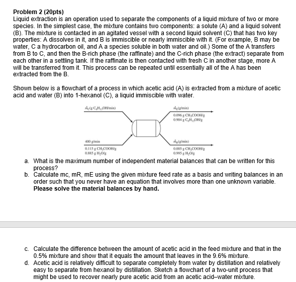 Solved Problem 2 (20pts) Liquid extraction is an operation | Chegg.com