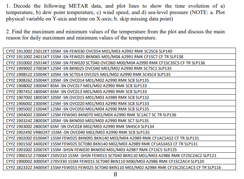 1. Decode the following METAR data, and plot lines to | Chegg.com