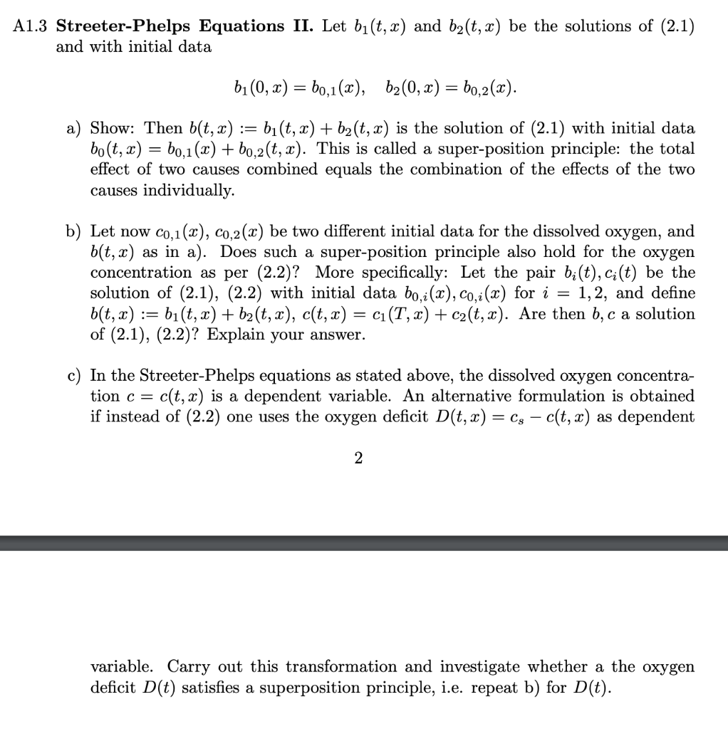 A1.2 Streeter-Phelps Equations I. The Streeter-Phelps | Chegg.com