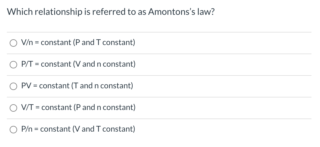 Solved Which relationship is referred to as Amontons's law? | Chegg.com