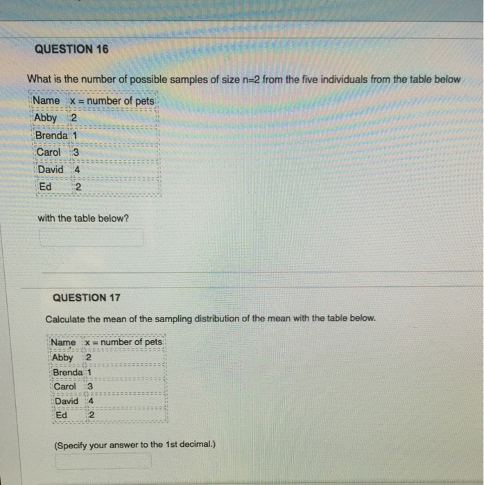 Solved QUESTION 16 What is the number of possible samples of | Chegg.com