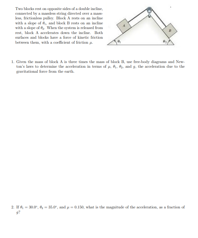 Solved Two blocks rest on opposite sides of a double | Chegg.com