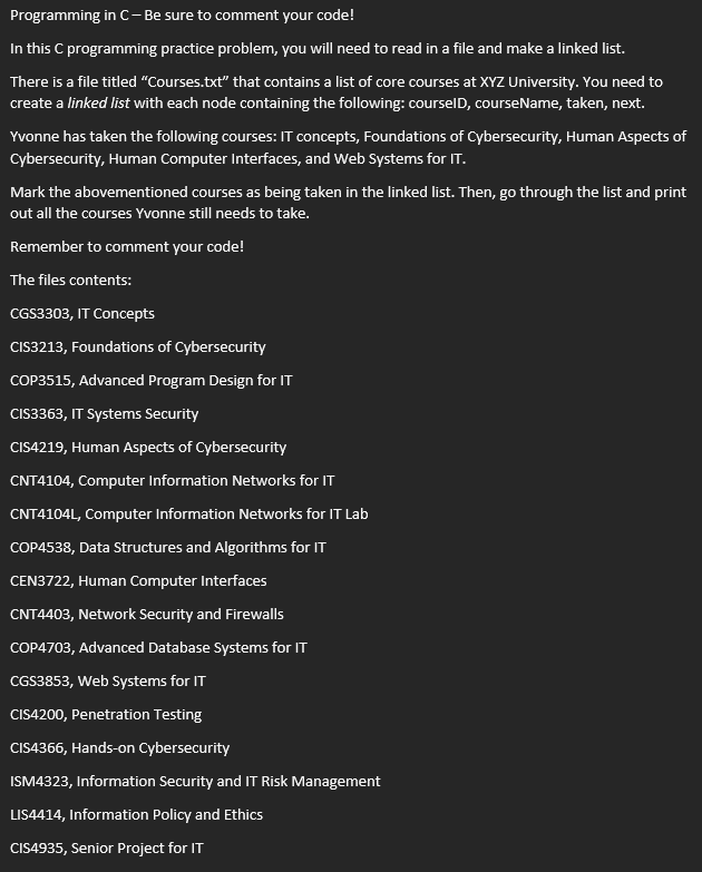 Programming in C− Be sure to comment your code! In | Chegg.com
