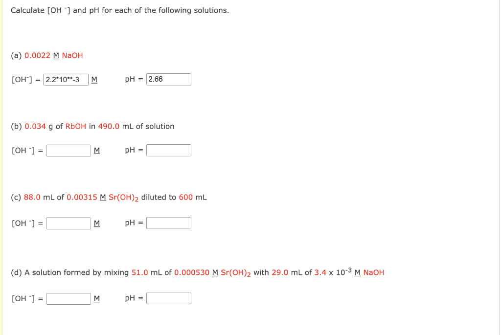 [Solved]: Calculate ( left[ mathrm{OH}^{-} right] )and
