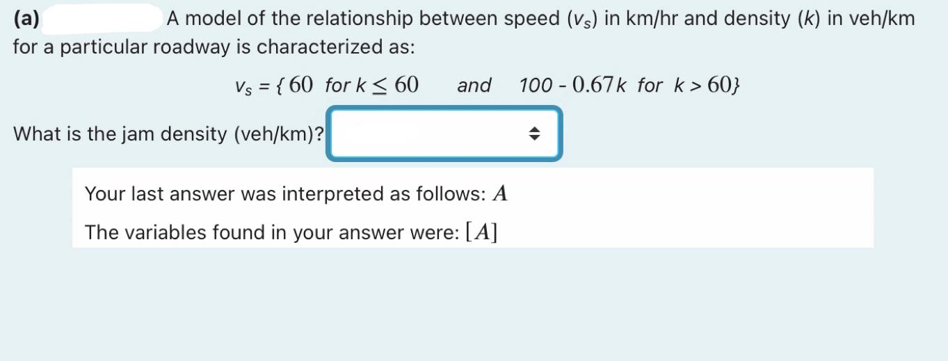 Solved A model of the relationship between speed (vs) in | Chegg.com