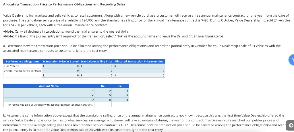 Solved Allocating Transaction Price to Performance | Chegg.com
