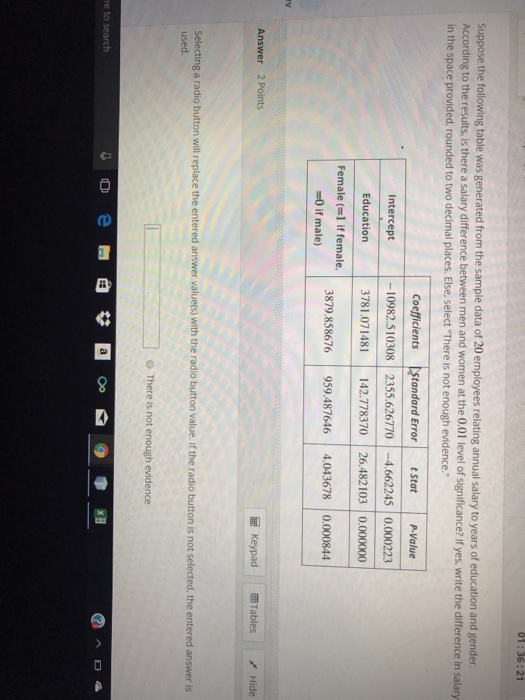 Solved Suppose the following table was generated from the | Chegg.com