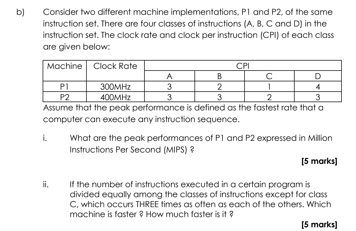 Solved b) Consider two different machine implementations, Pl | Chegg.com