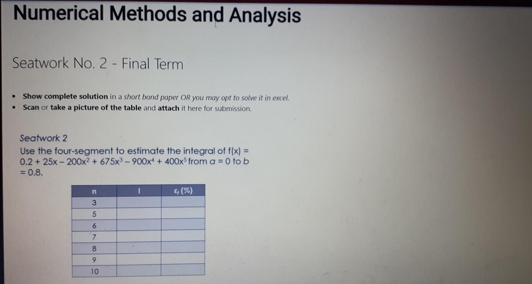 Solved Numerical Methods and Analysis Seatwork No. 2 - Final | Chegg.com